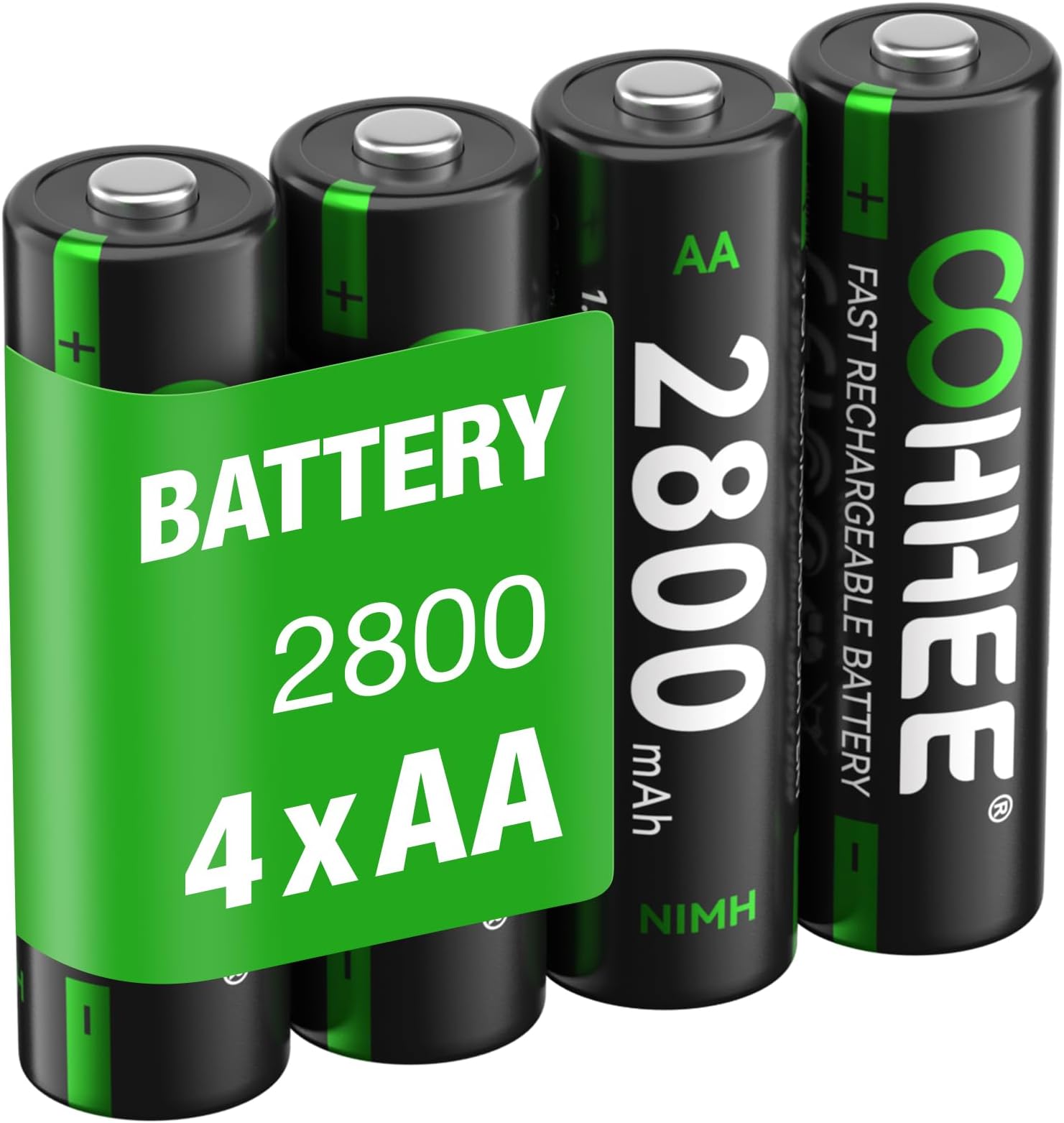 4 x AA Rechargeable Batteries, Ni-MH 2800mAh High Capacity AA Battery ...
