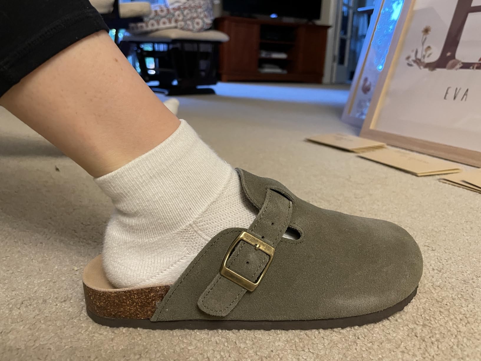 $9/mo - Finance KIDMI Women's Suede Clogs Leather Mules Cork Footbed ...