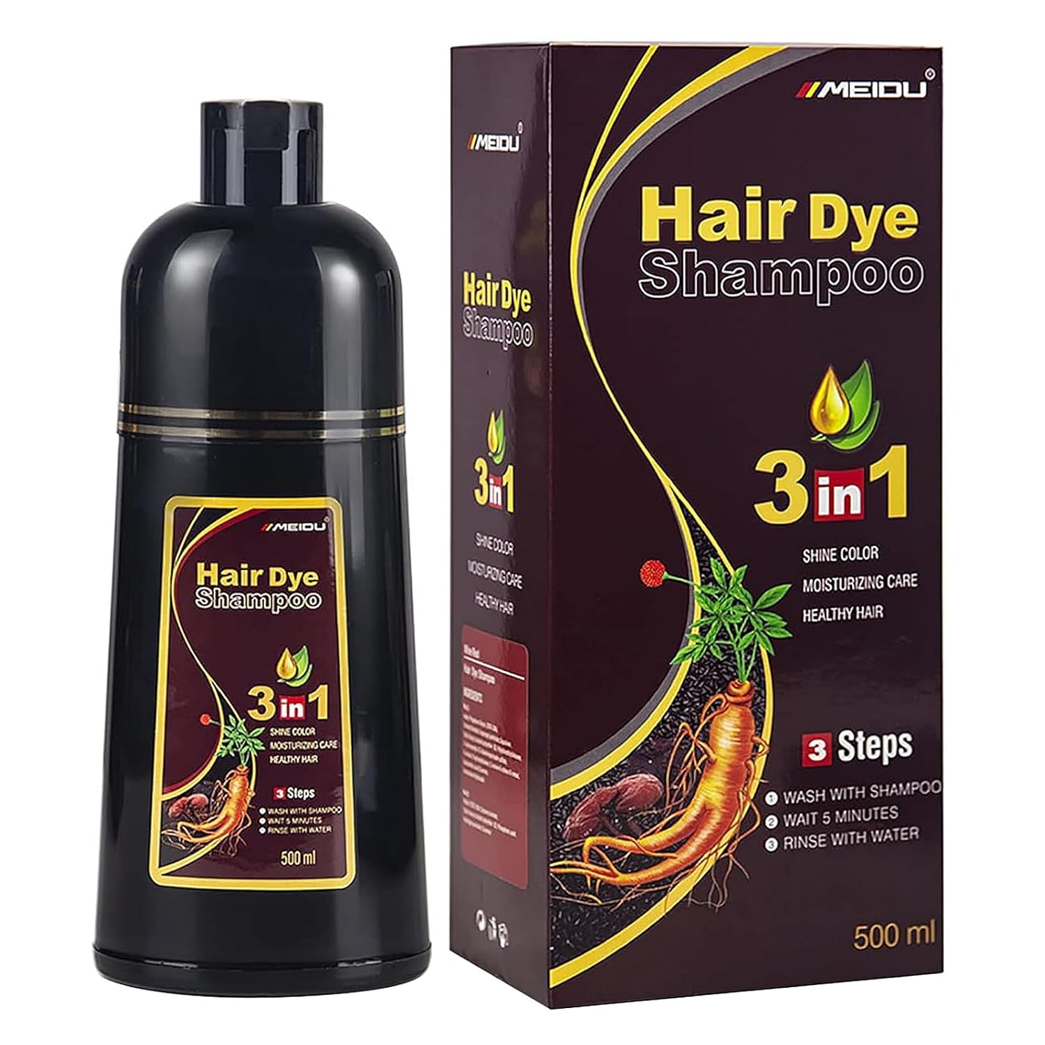 Amazon.com : MEIDU Brown Hair Dye Shampoo for Gray Coverage - Con Tinte ...