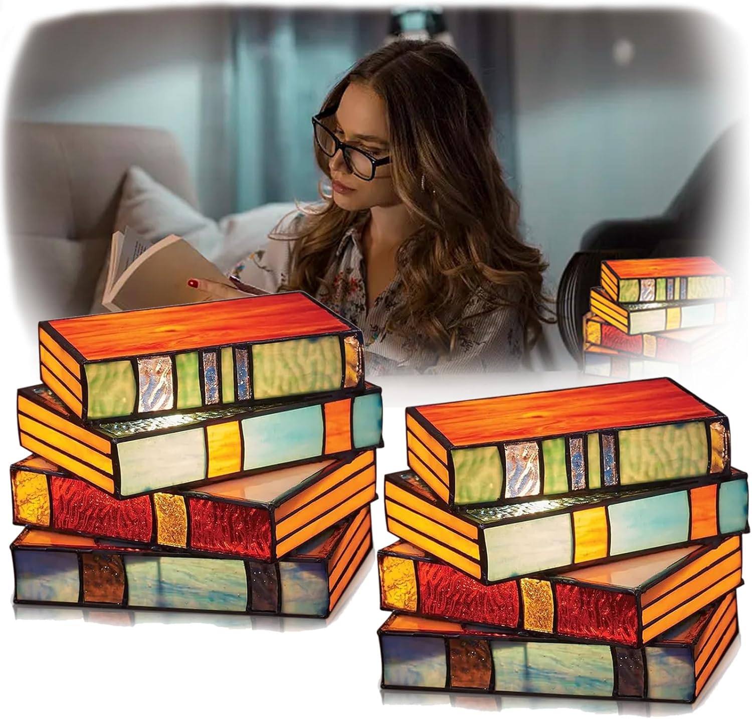 Stained Glass Stacked Books Lamp, Stained Glass Lamp, Creativity ...