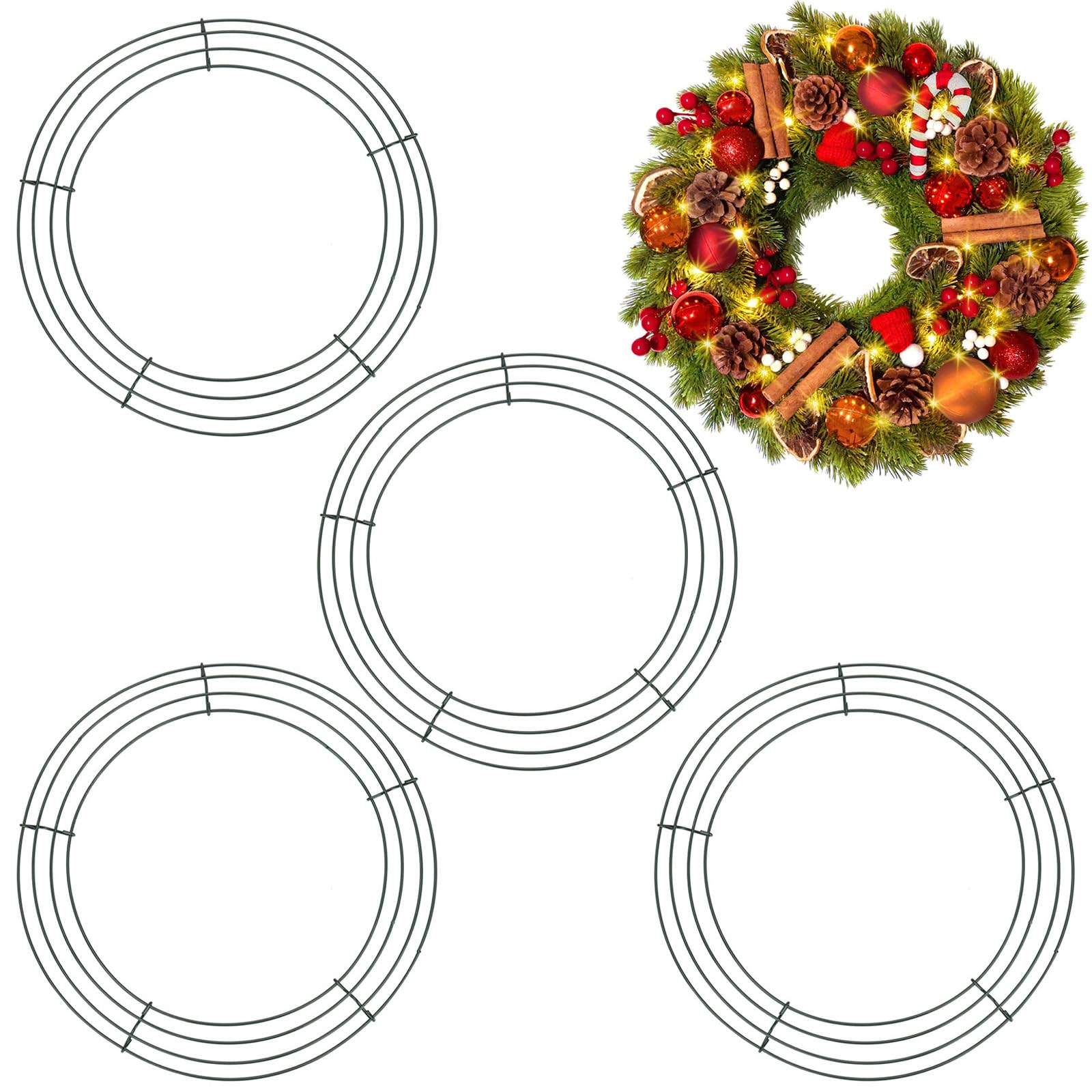YankMooM 4 Pack Christmas Wire Wreath Rings 12 Inch Metal Wreath Frame ...
