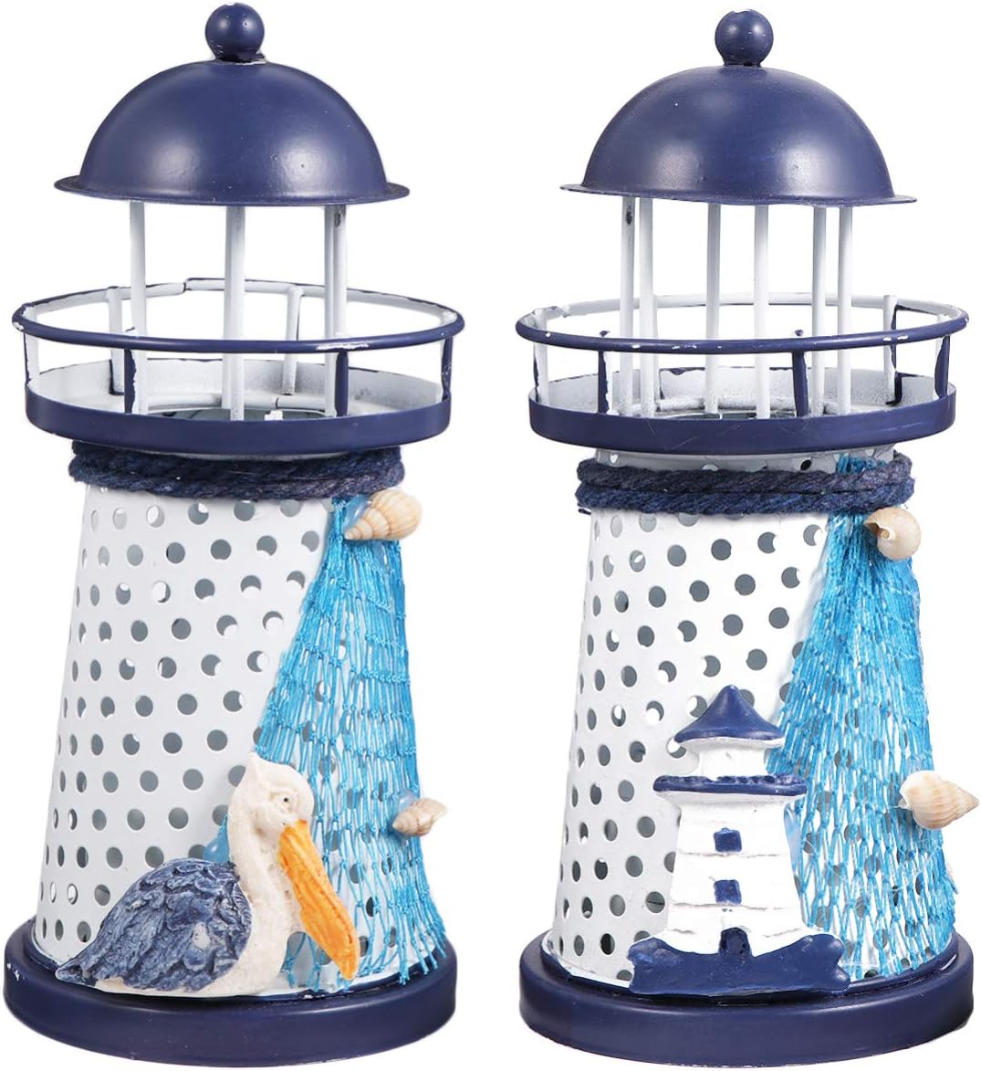 CLISPEED Lighthouse Ornament Candle Holder Tealight Holder Iron Craft ...