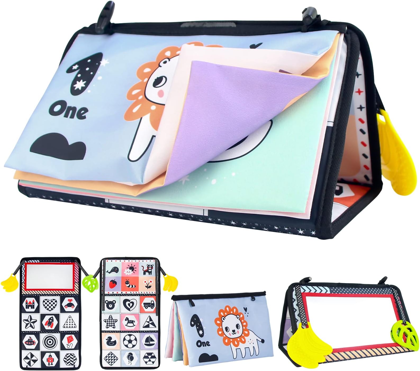 Joyfia Tummy Time Floor Mirror, Black and White Baby Book, High ...