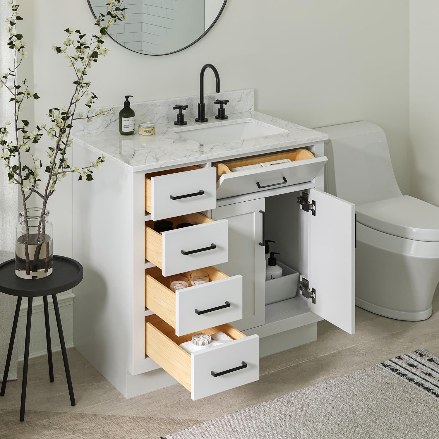 Amazon.com: ARIEL Bathroom Vanity 37" White with Italian Carrara Marble ...