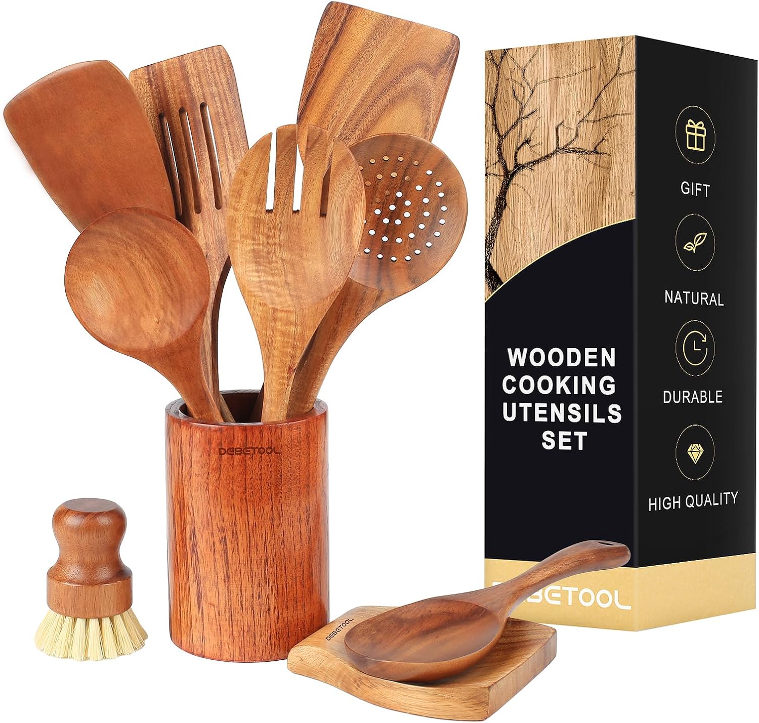 Amazon.com: DEBETOOL Wooden Spoons for Cooking, 10 piece Wooden Cooking ...