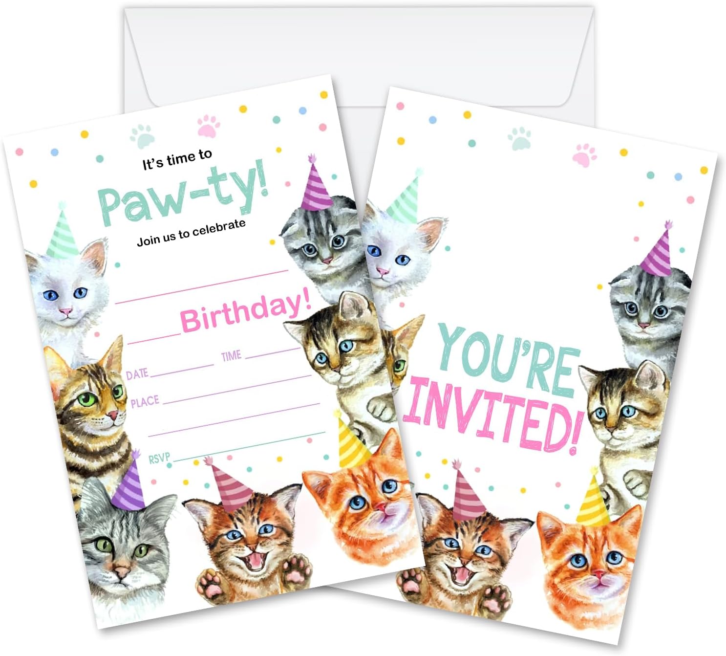 Amazon.com : Cat Birthday Invitations with Envelopes - Kitty Cat ...