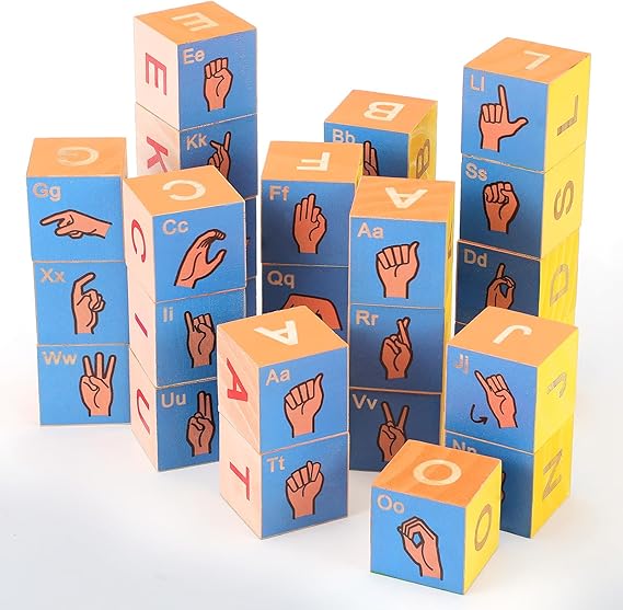 Amazon.com: Yousoontic 28 Pcs American Sign Language Blocks Wooden ...