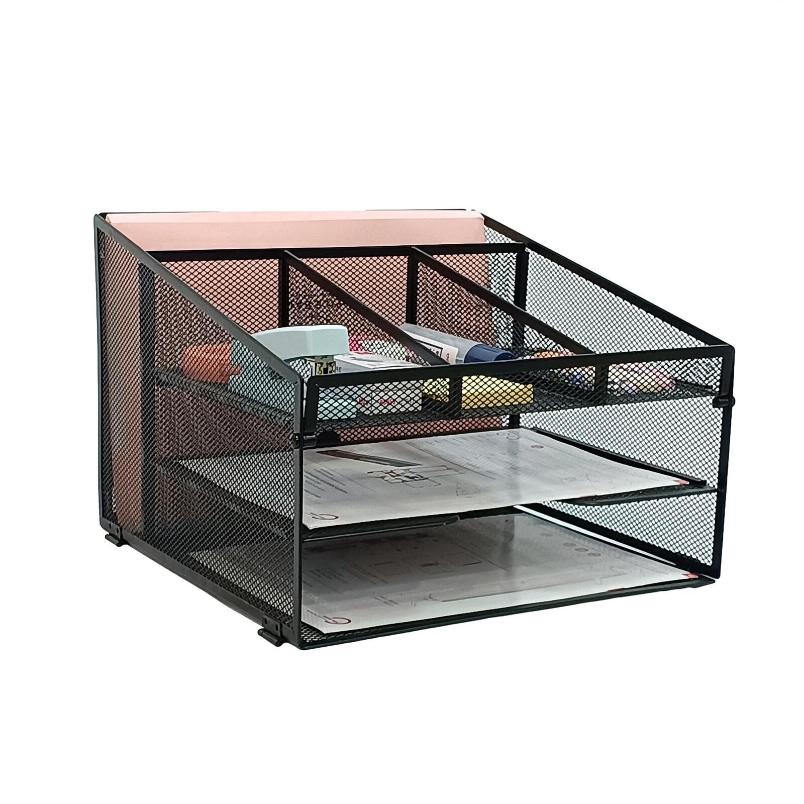 Amazon.com: SETTFRFE Mesh Office Desk Organizer,2 Tier Paper Trays with ...