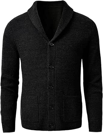 WOLONG Men's Shawl Collar Cardigan Sweater Slim Fit Cable Knit Button ...