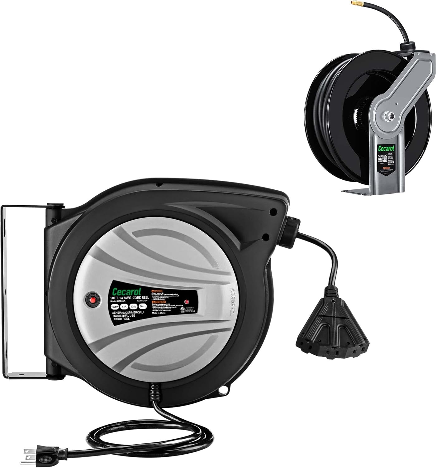 Retractable Extension Cord Reel 50FT & Retractable Air Hose Reel 50 FT ...