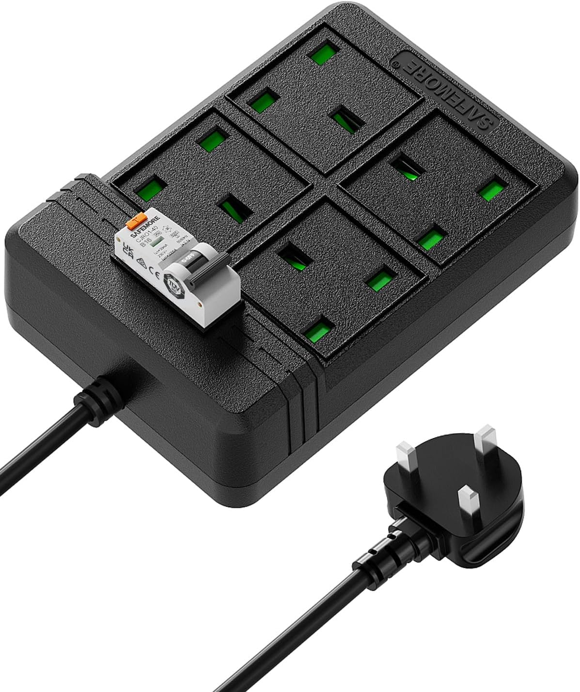 RCD Extension Lead with Earth Leakage Protection, SAFEMORE 4 Way Heavy ...