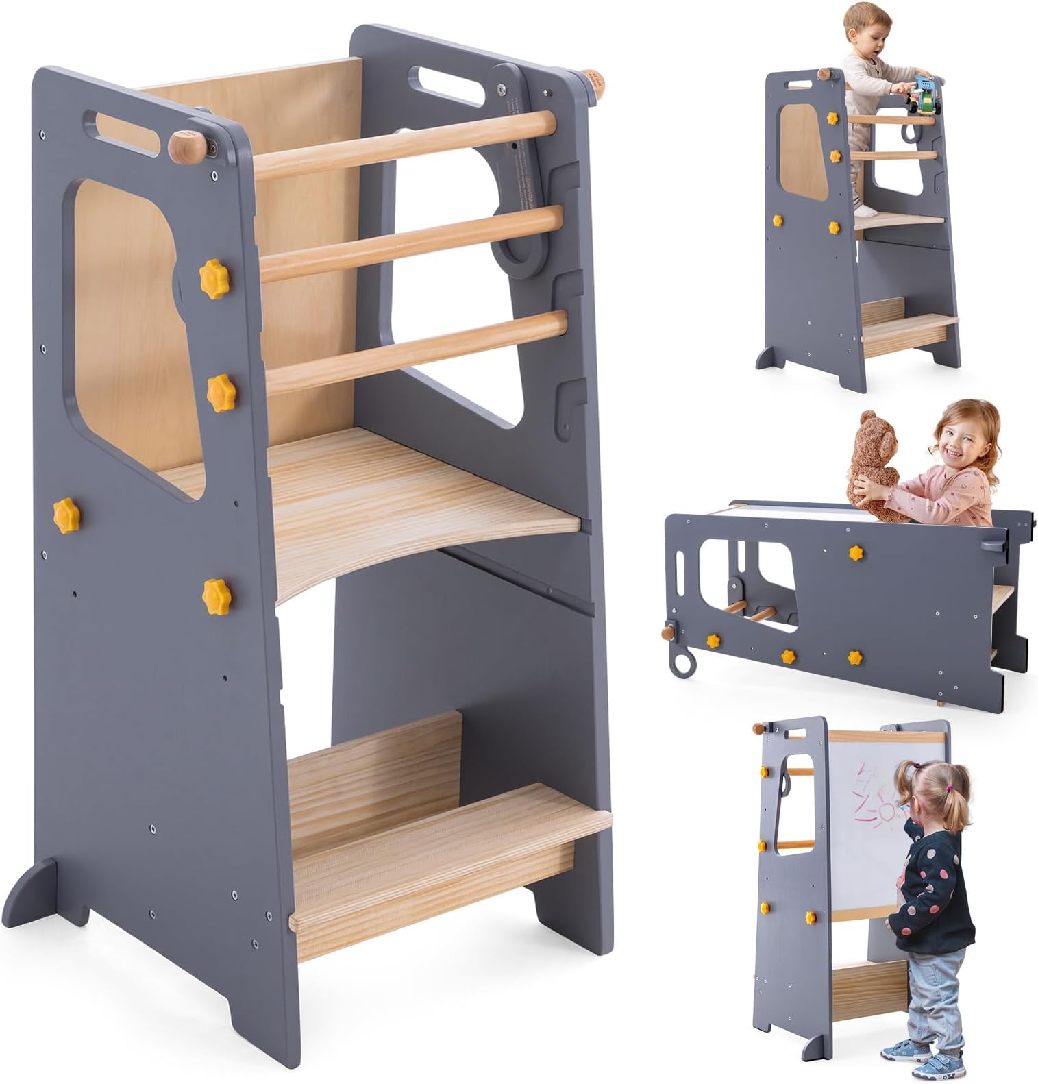 Amazon.com: bedmoimo Kids Kitchen Step Stool for Kids with Safety Rail ...