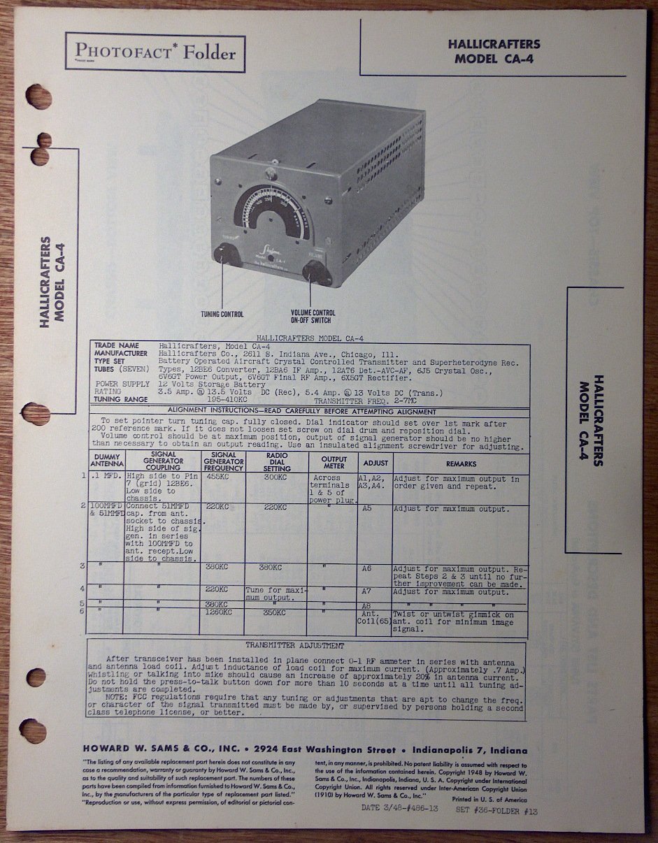 Photofact Folder Hallicrafters Model CA-4: Howard W. Sams: Amazon.com ...