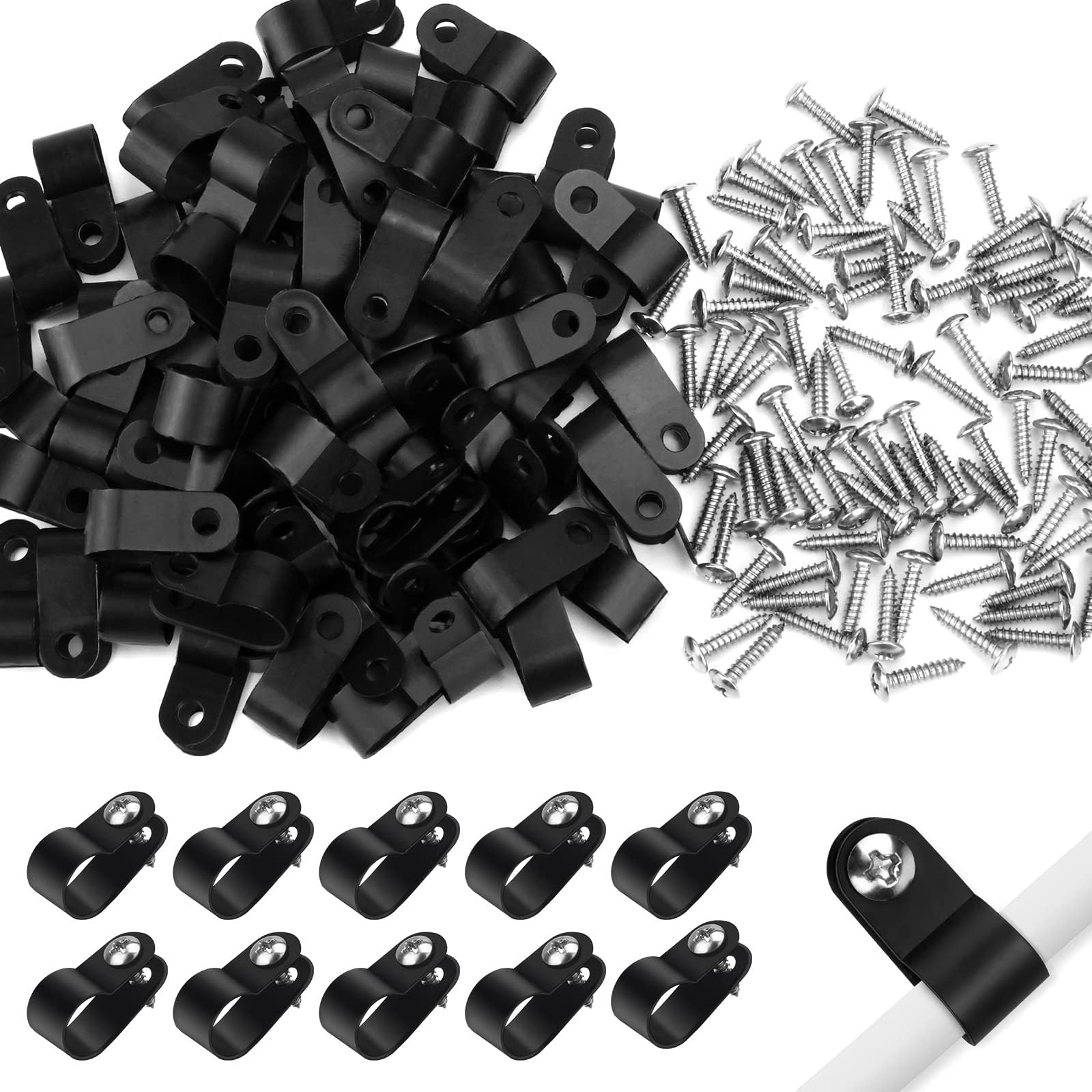 Amazon.com: Swpeet 60 Pack Black 3/8 Inch Nylon Plastic R-Type Cable ...