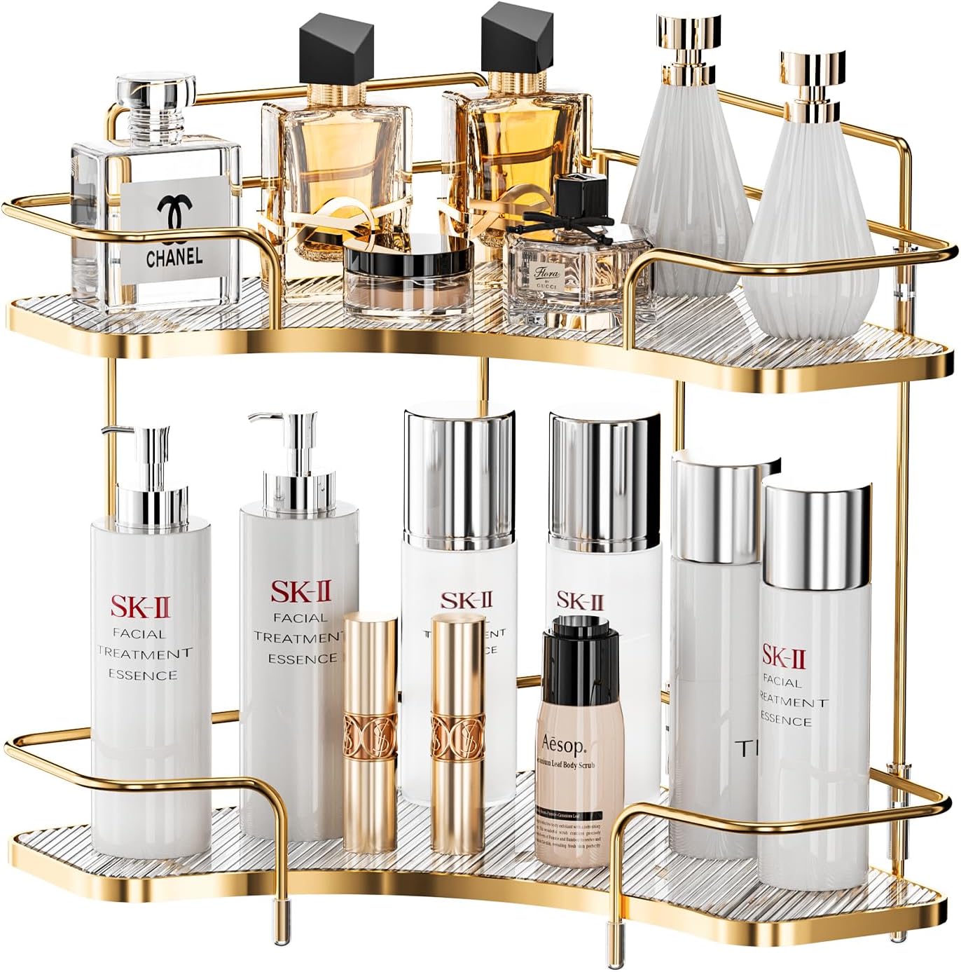 Amazon.com: Corner Makeup Organizer, 2 Tier Vanity Organizer with ...