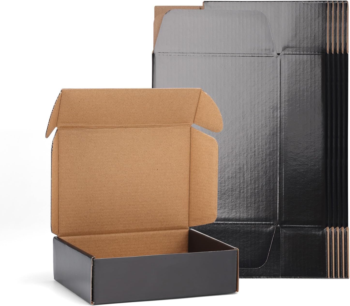 Amazon.com: EXYGLO 6 Pack 7x5x2 Shipping Boxes, Black Corrugated ...