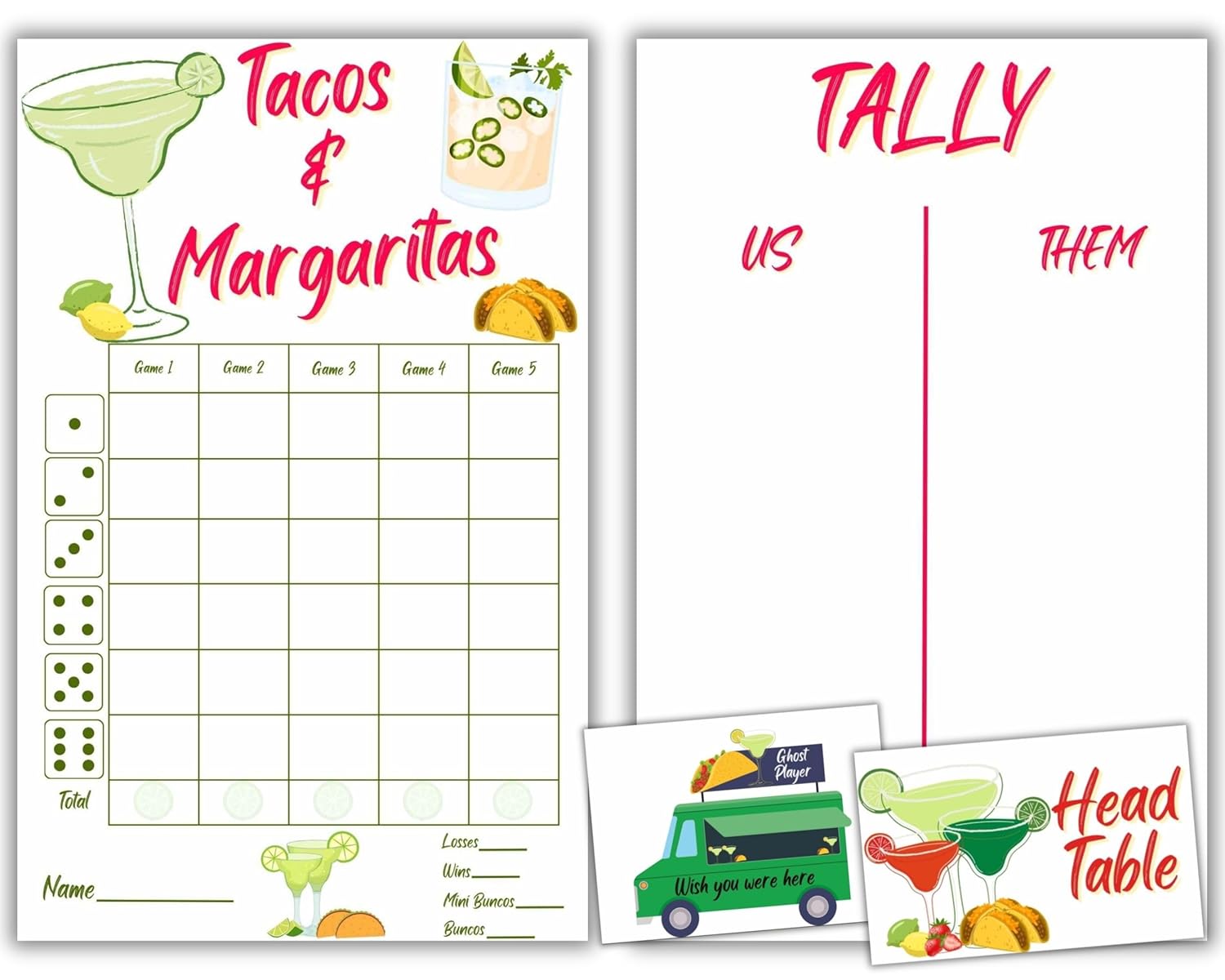Amazon.com: Tacos and Margaritas Bunco Theme Set - Bunco Score Sheets ...