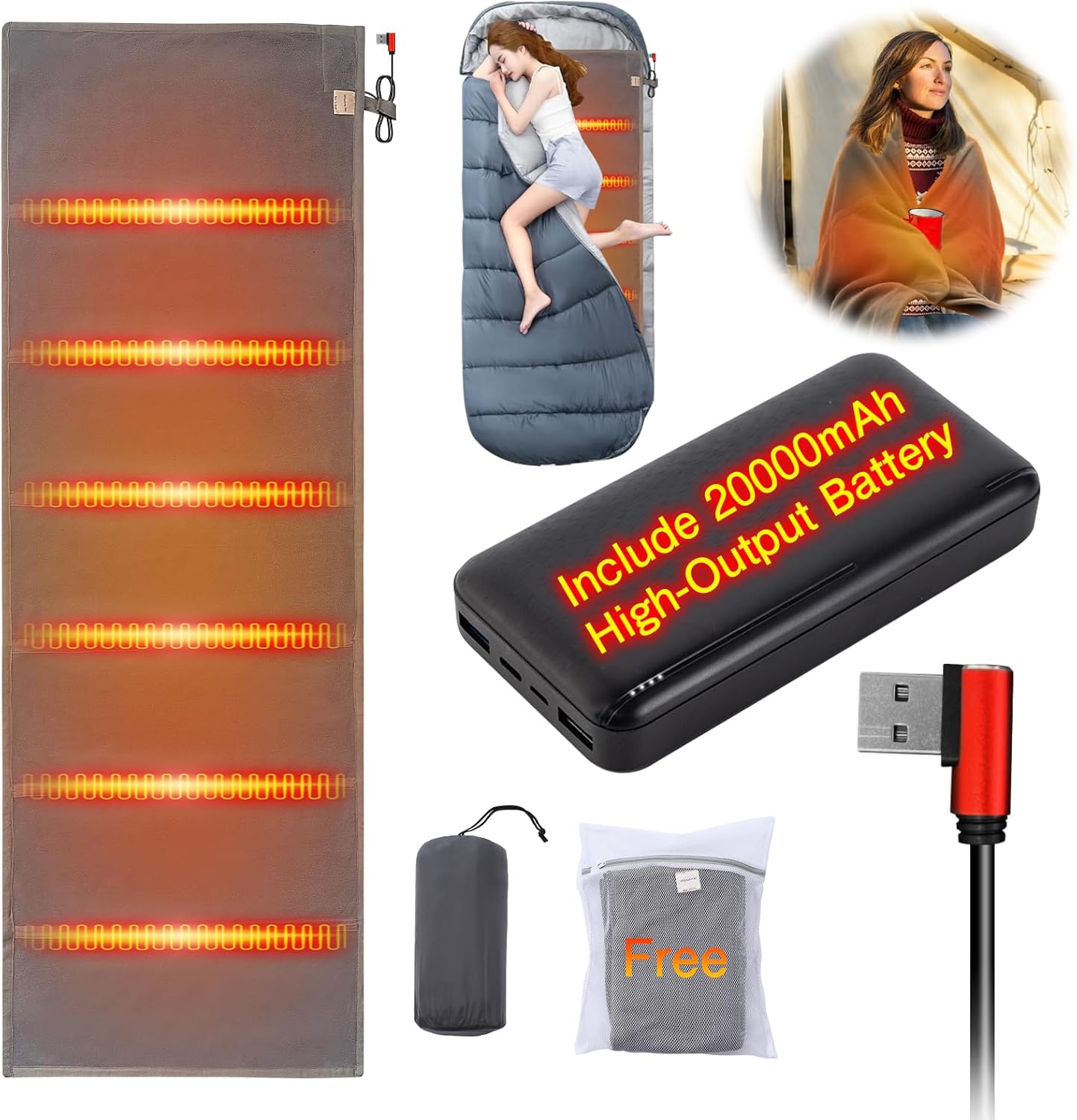 Amazon.com : Heated Sleeping Bag Liner - USB Heating Pad for ...