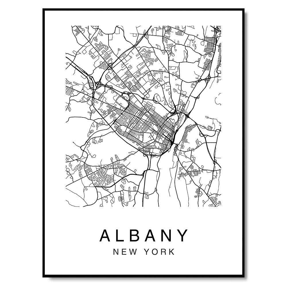 Amazon.com: Albany Map Wall Art Poster Print New York USA City Map ...