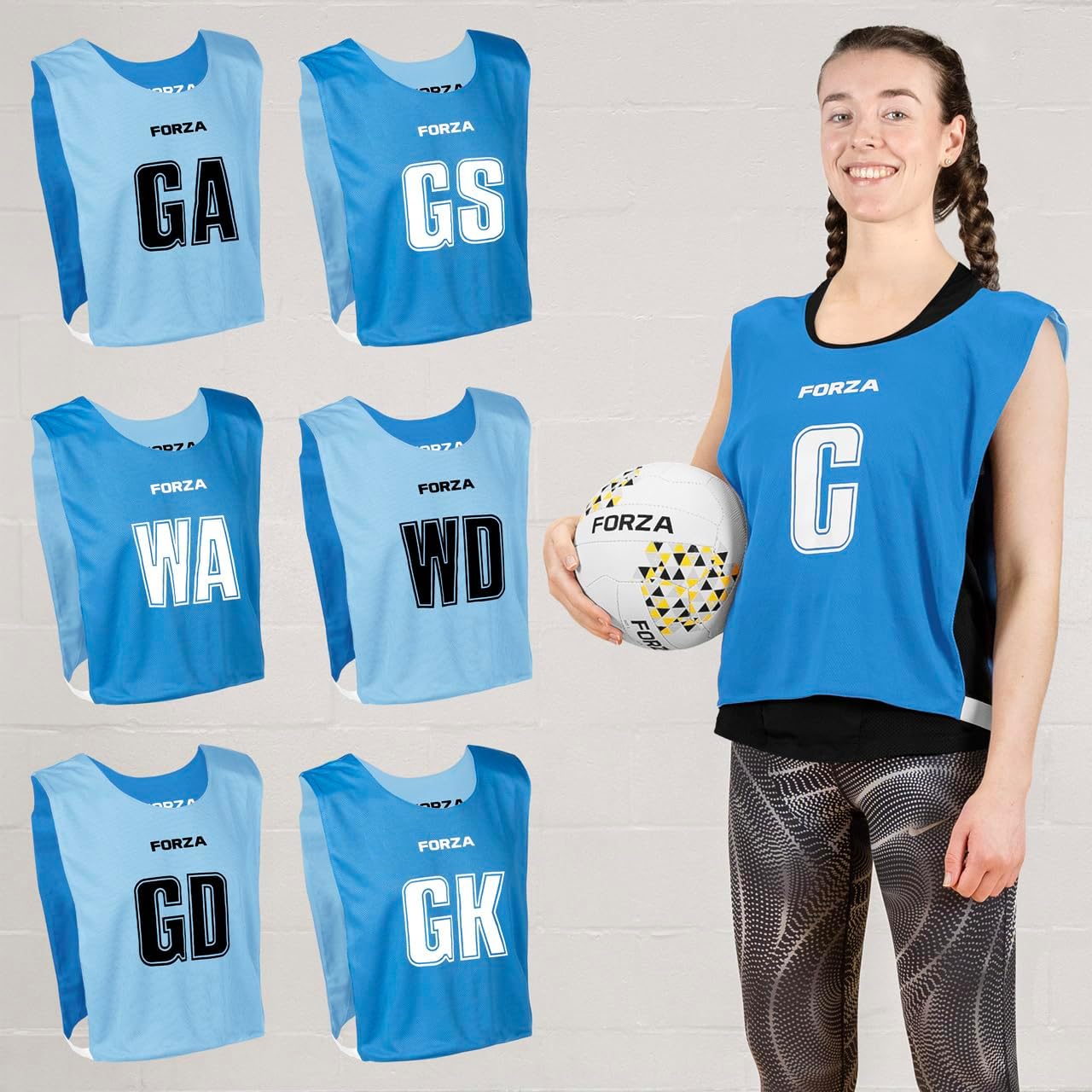 FORZA Pro Reversible Netball Bibs [Pack of 7] | 2-in-1 Design with 5 ...