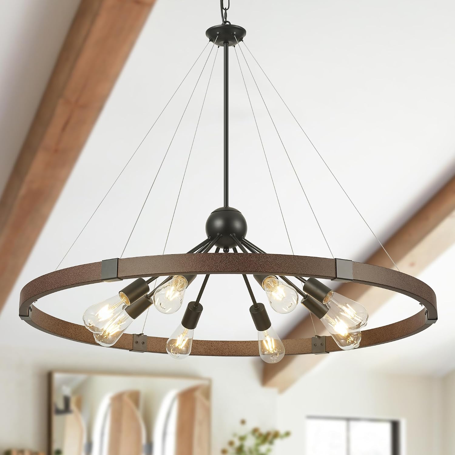 Febeleven 8-Lights Rustic Farmhouse Wagon Wheel Ceiling Lights with ...