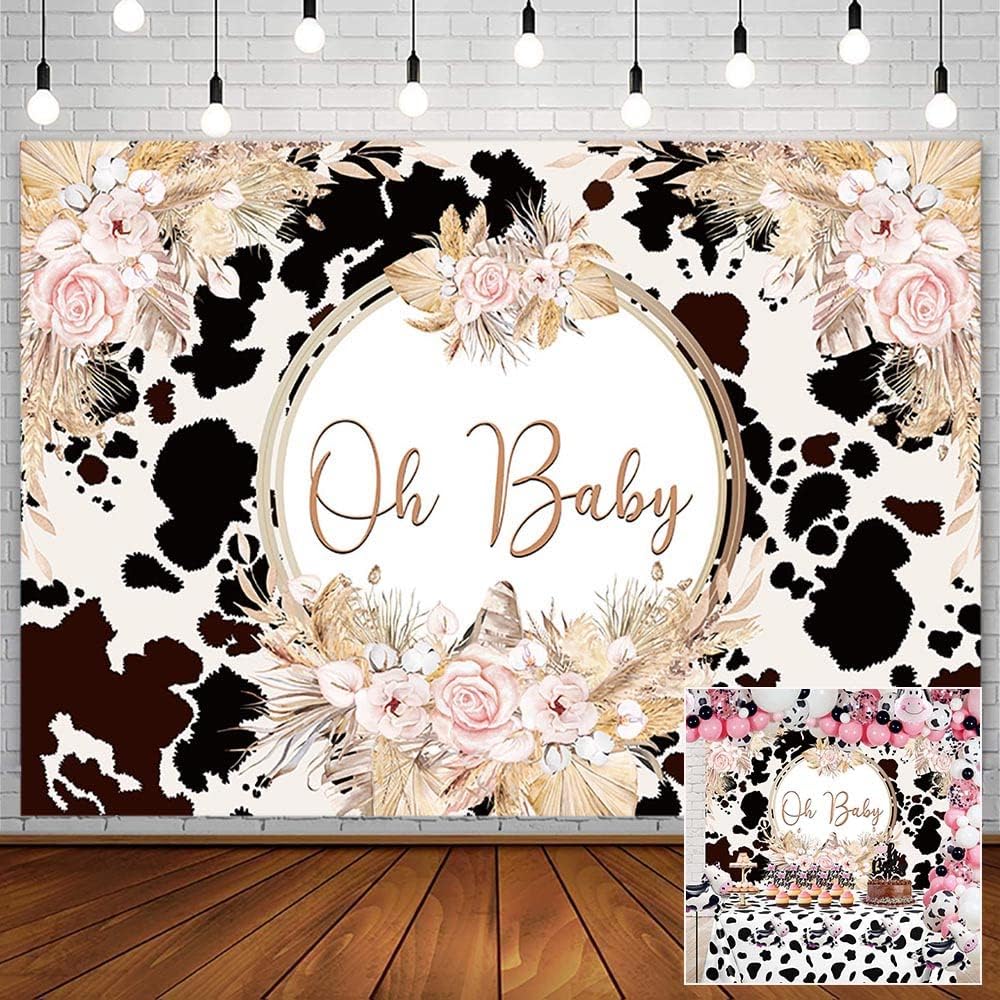 Amazon.com : InMemory Holy Cow Baby Shower Backdrop Bohemian Pampas ...