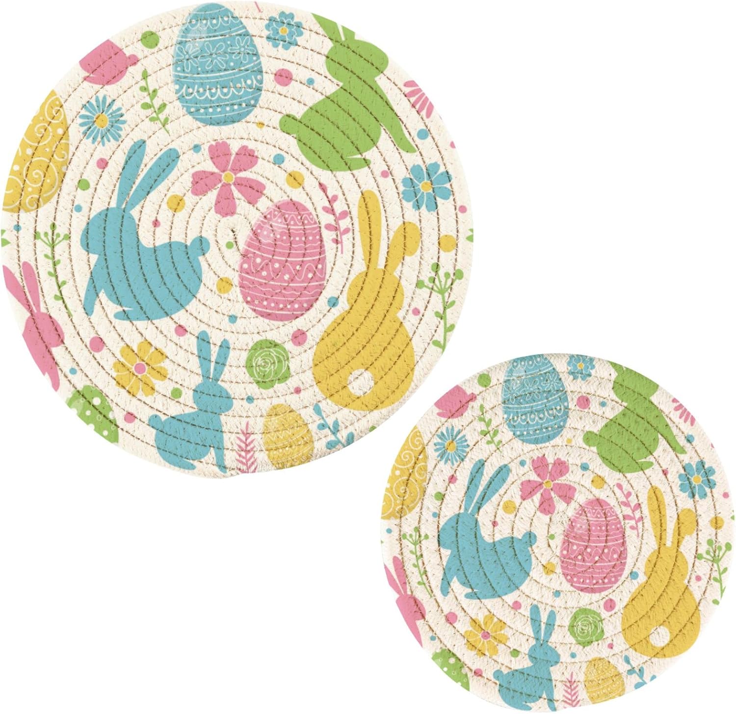 Amazon.com: Boccsty Easter Eggs Bunnies Trivet Mat 2PCS Spring Flowers ...