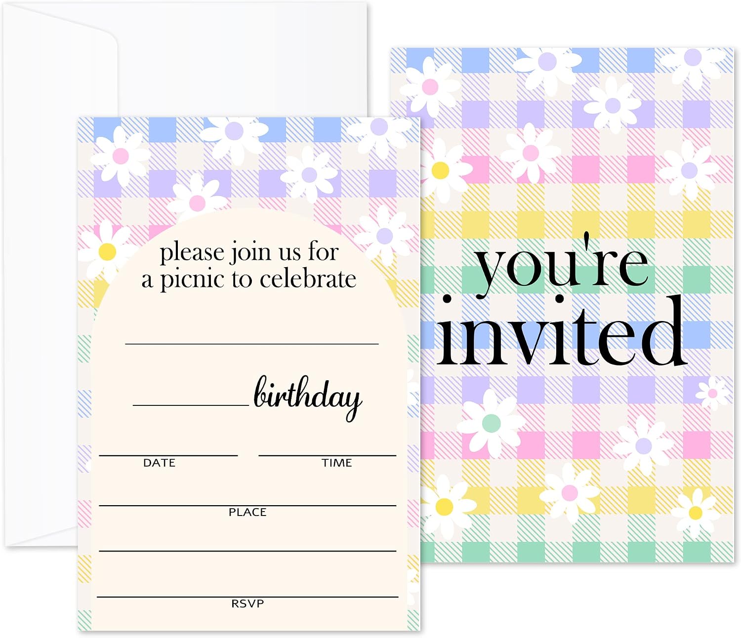 Amazon.com : Apankiw Spring Plaid Birthday Party Invitations Cards for ...