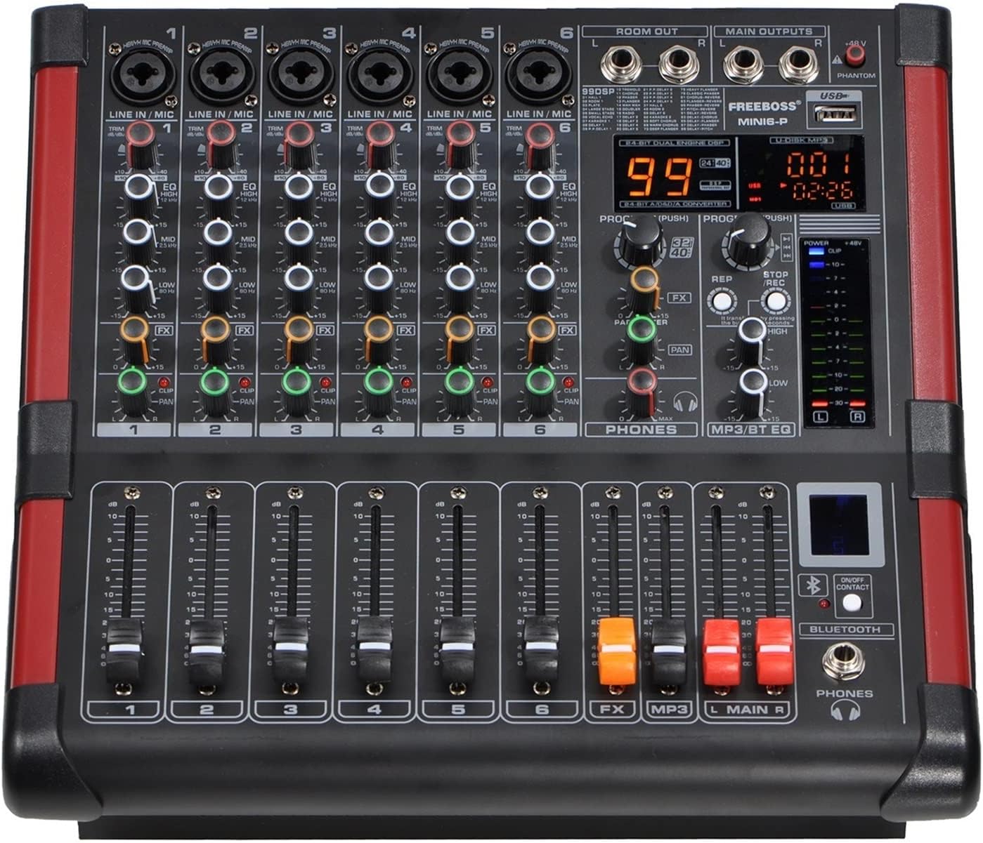 NLBN Professional Audio Mixer MINI6-P 6 Channels Power Mixing Console ...