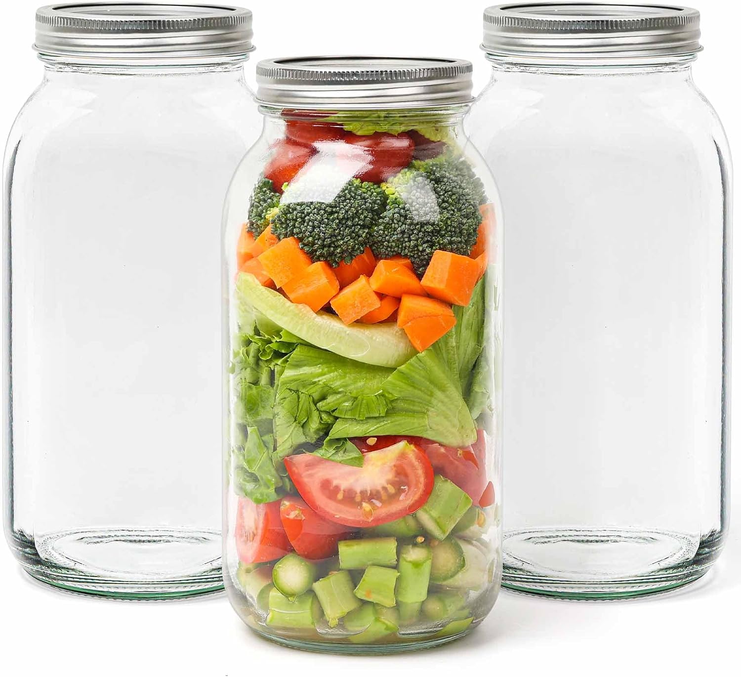 Amazon.com: ComSaf Wide Mouth Mason Jars 64oz - 3 Pack, Large Mason ...
