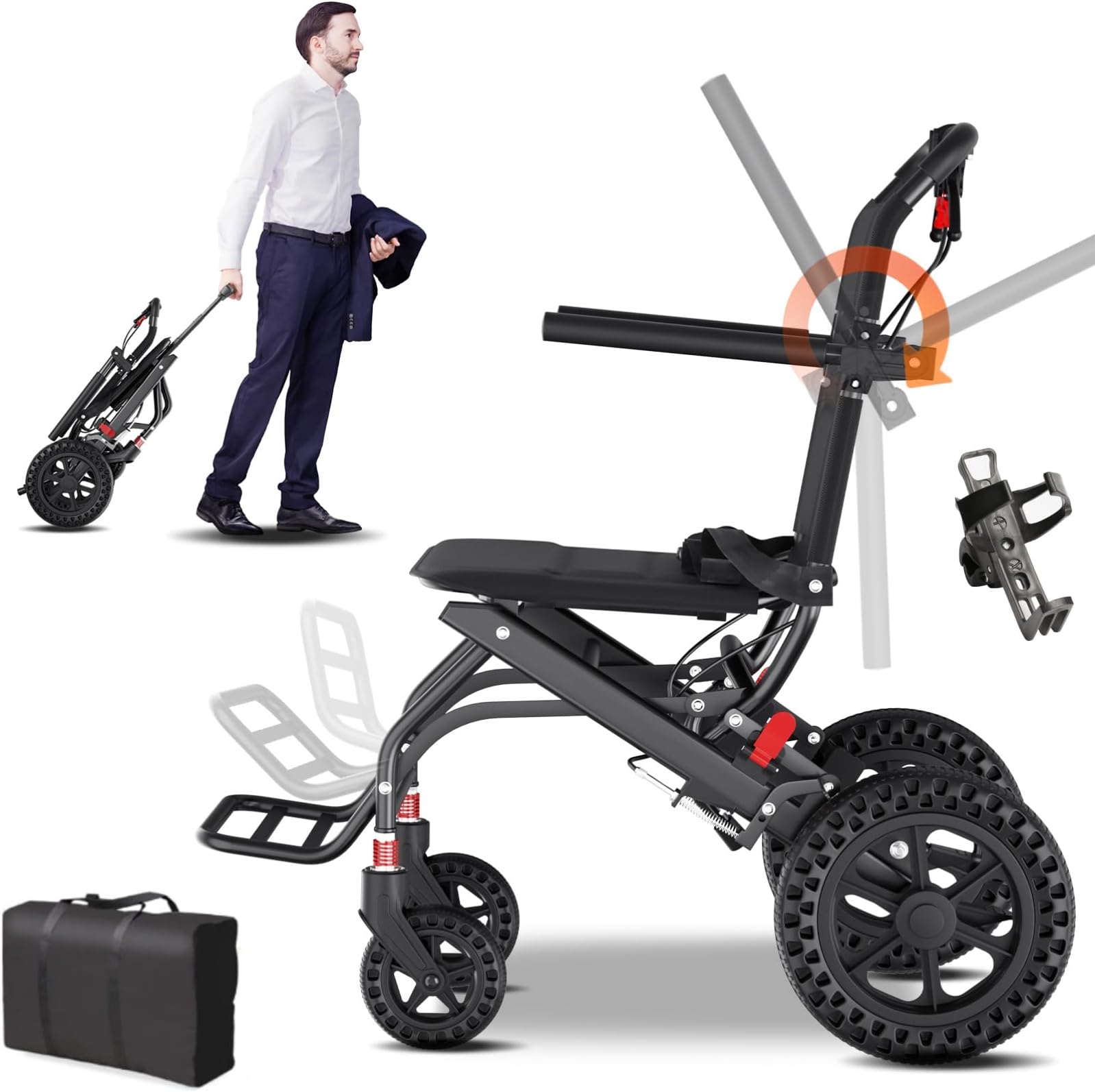 Amazon.com: Ultra-Lightweight Folding Wheelchair, Travel Wheelchairs ...