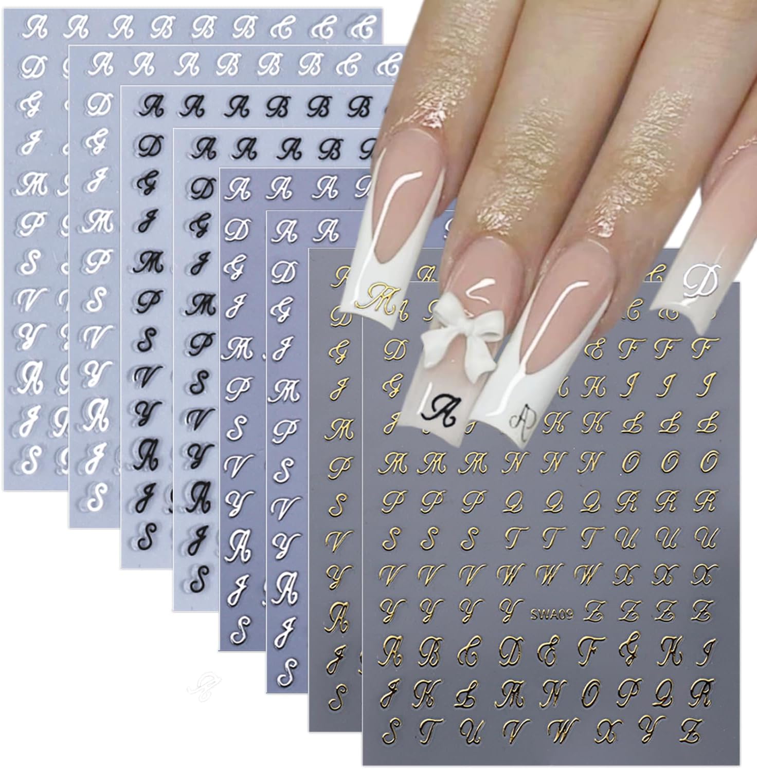 Amazon.com: 8 Sheets Retro English Letters Nail Stickers for Nail Art ...