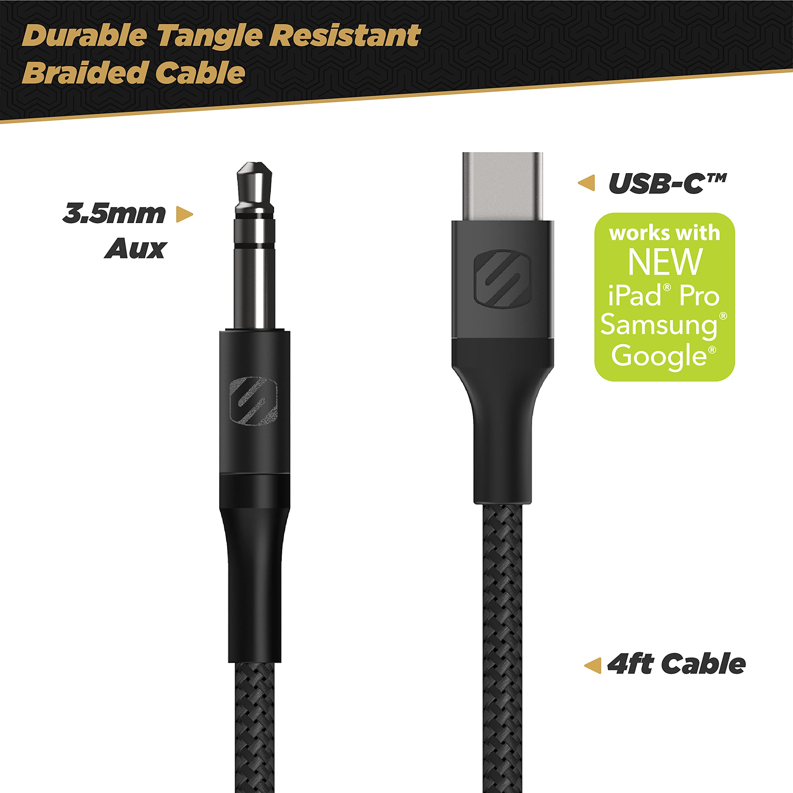 Snapklik.com : Scosche CAUXB4RCAA-SP 3.5mm AUX To USB-C Braided Cable ...