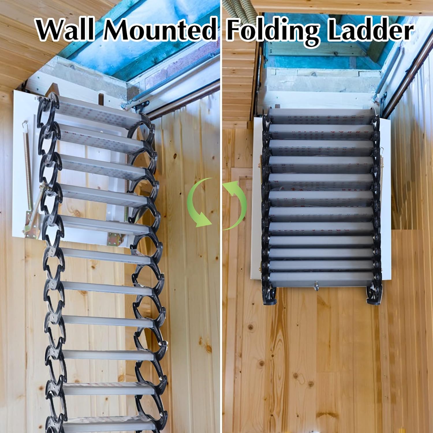 Buy BJTDLLX 12 Steps Wall Mounted Folding Stairs, Attic Steps Pull Down ...