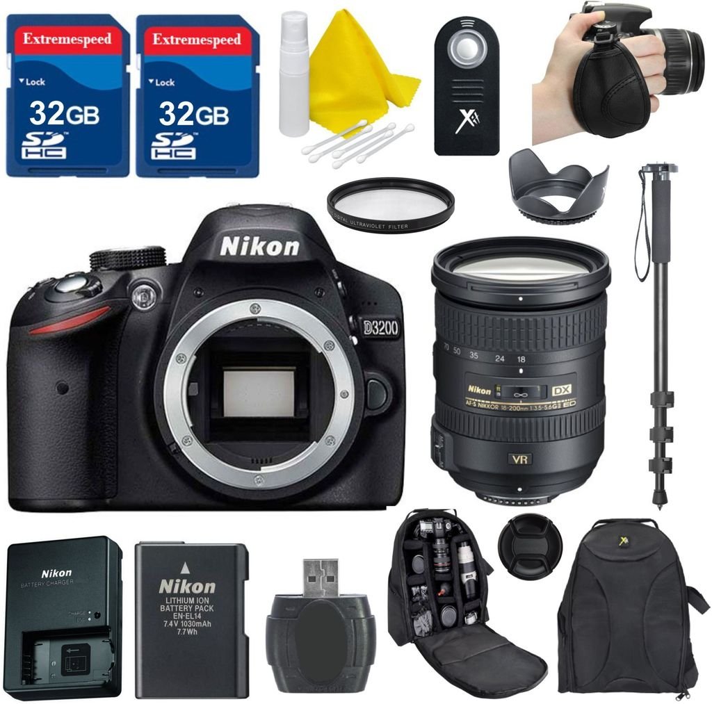 Amazon.com: Nikon D3200 DSLR Camera Body + 18-200mm VR II + 2 32GB ...