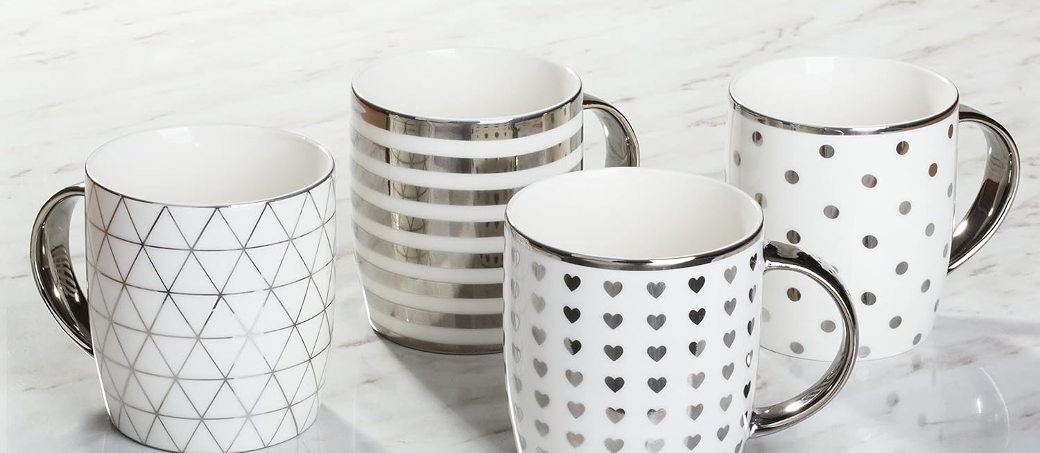 Amazon.com | Waterside Fine China 4 Piece Sliver Chrome Mugs: Coffee ...