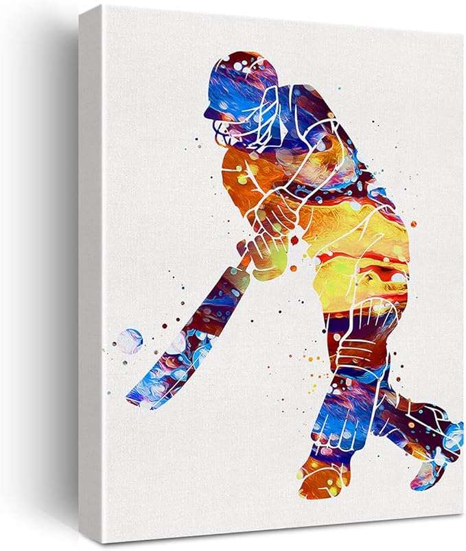 Amazon.com: Cricket Player Watercolor Wall Art Male Cricket Canvas ...