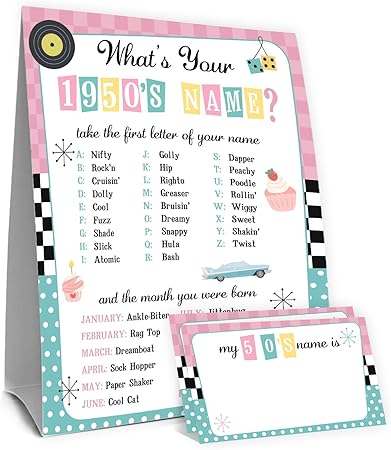 Amazon.com: MJSXY What's Your 1950's Name Game, 1 Double Sided Sign ...