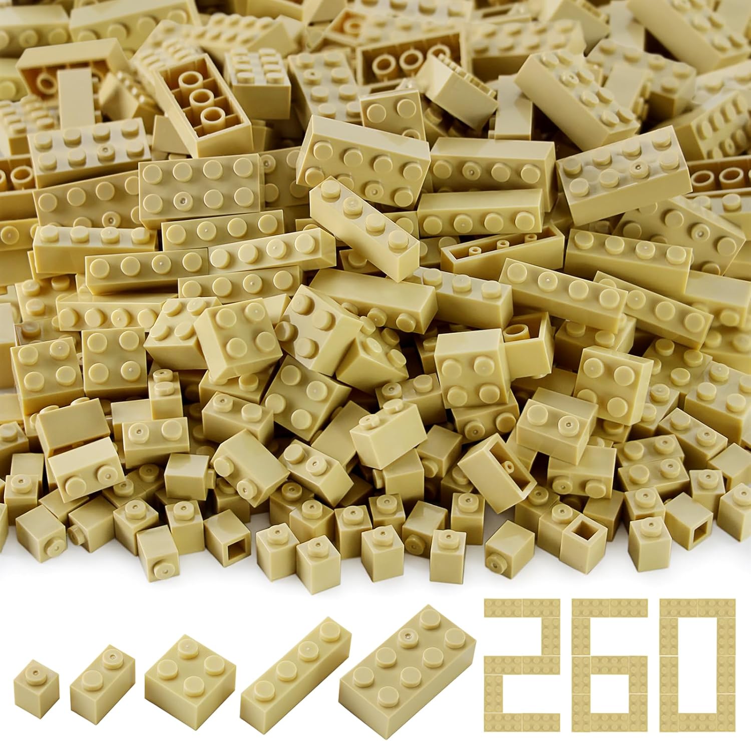 Amazon.com: Feleph 260 Pieces Tan Bulk Bricks Sand Classic Building ...