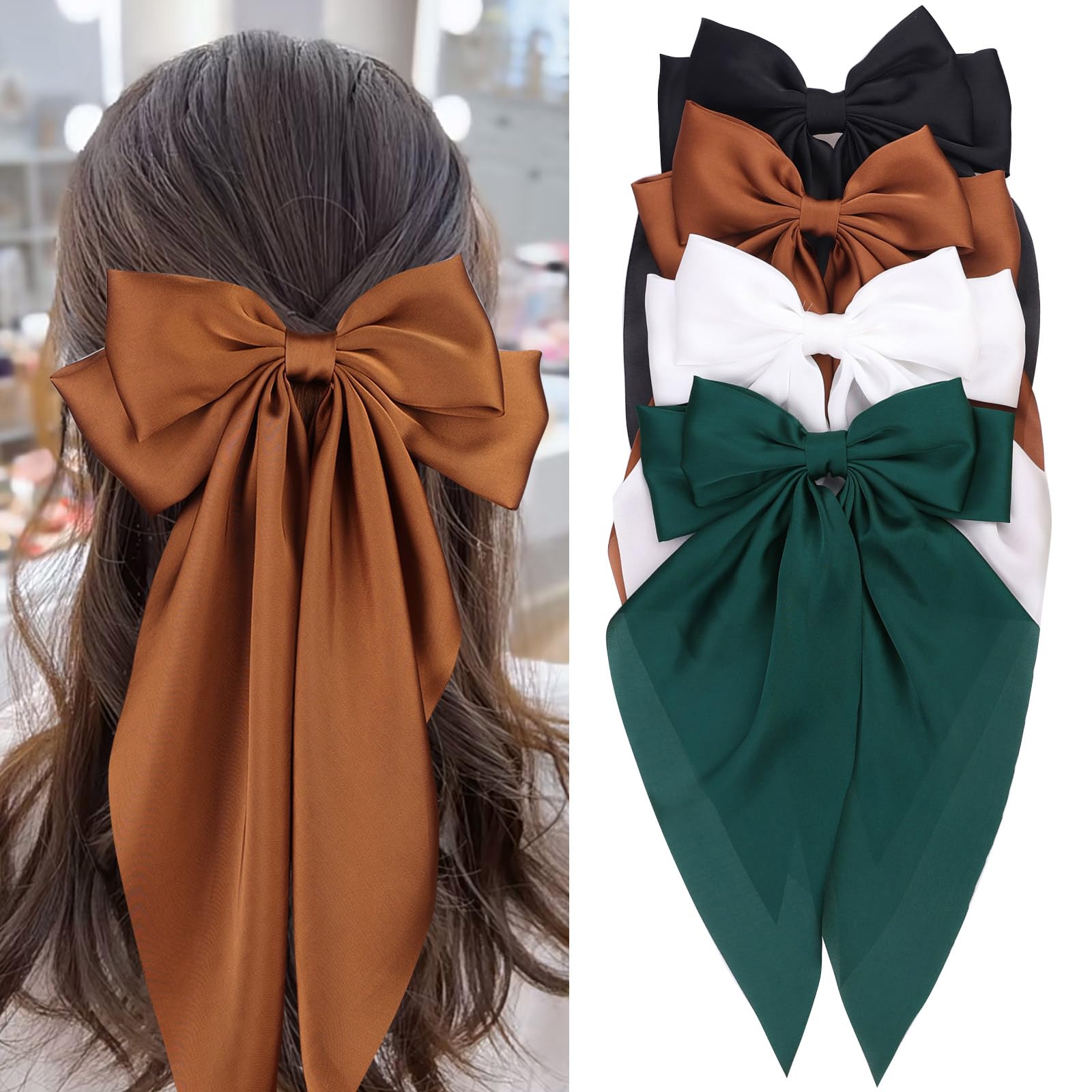 Amazon.com : MRJ 4 Pcs Silky Satin Hair Bows Big Hair Ribbons for Women ...