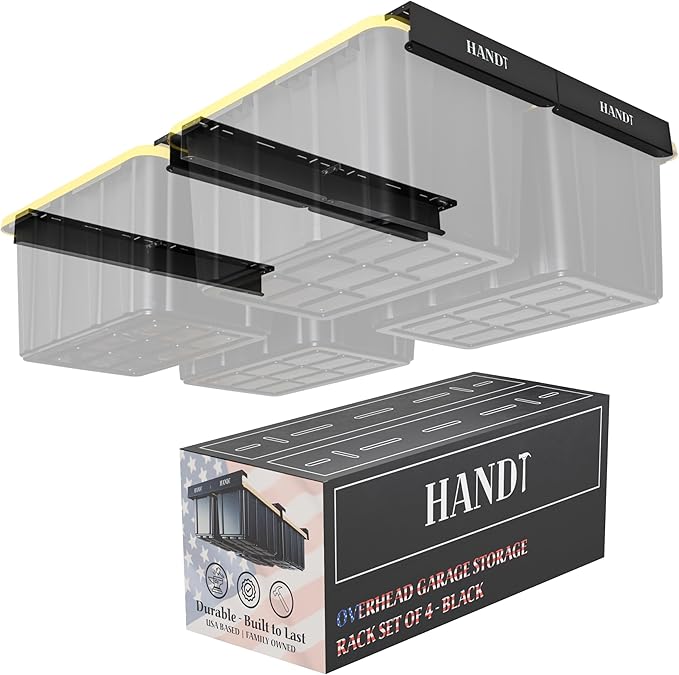 HandT Overhead Garage Storage Rack - Customizable Ceiling Rails