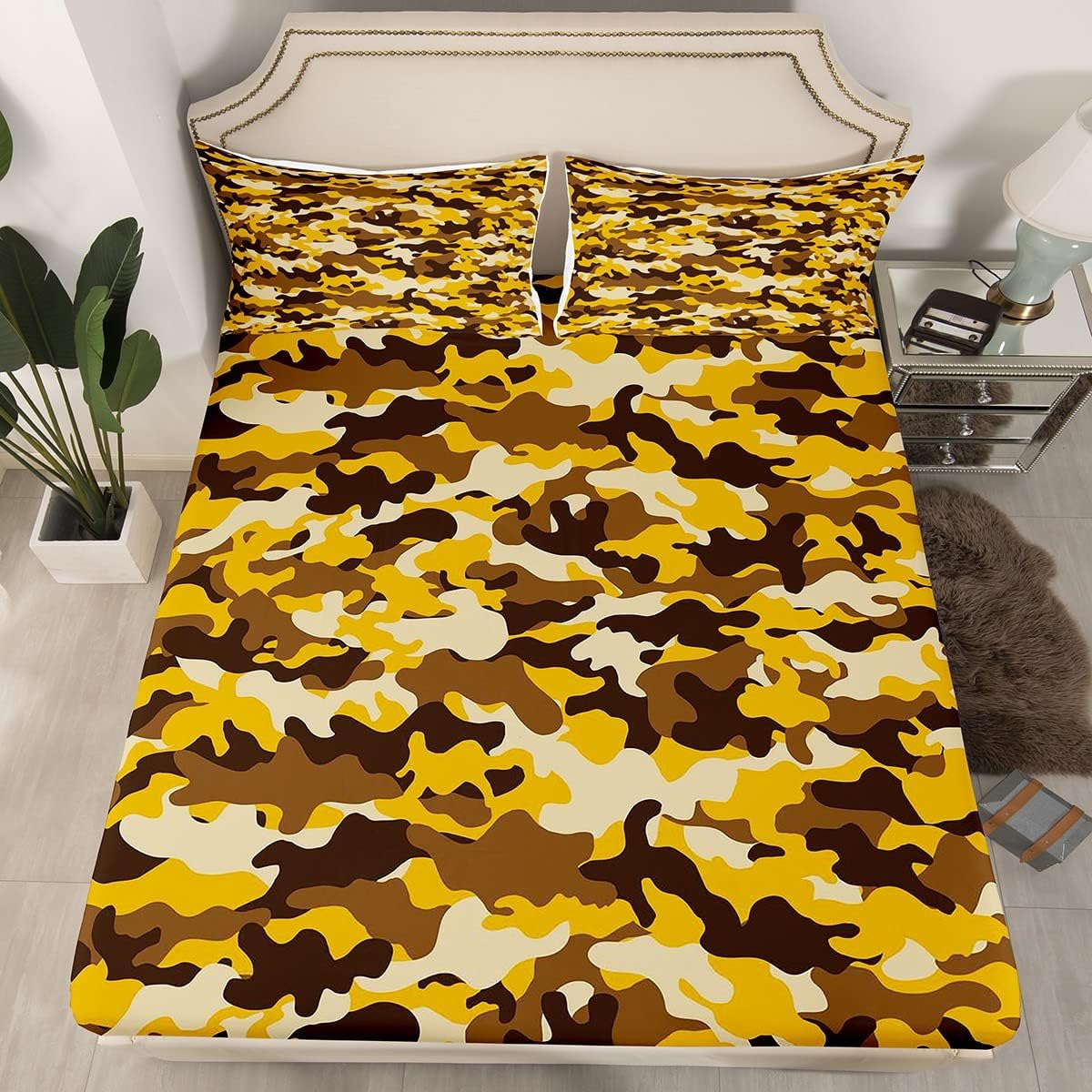Amazon.com: Camouflage Bed Sheet, Retro Camo Fitted Sheet Queen Size ...