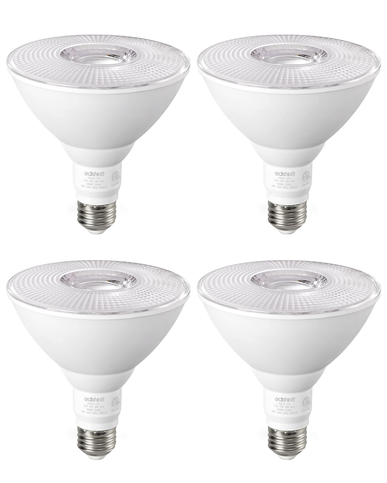 EDISHINE LED PAR38 Flood Light Outdoor Bulb 4 Pack, 18W (120W ...
