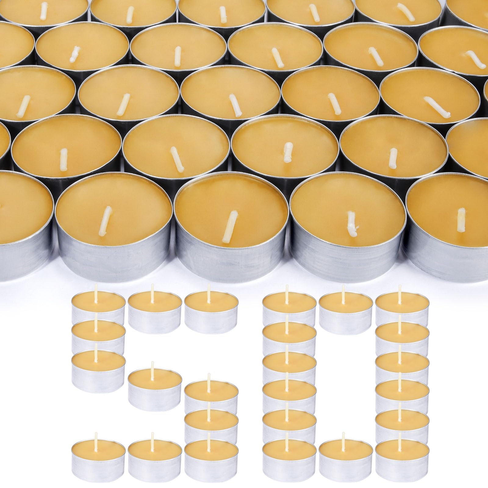 Amazon.com: Natural Organic Beeswax Tea Candles in Metal Aluminum Cup ...