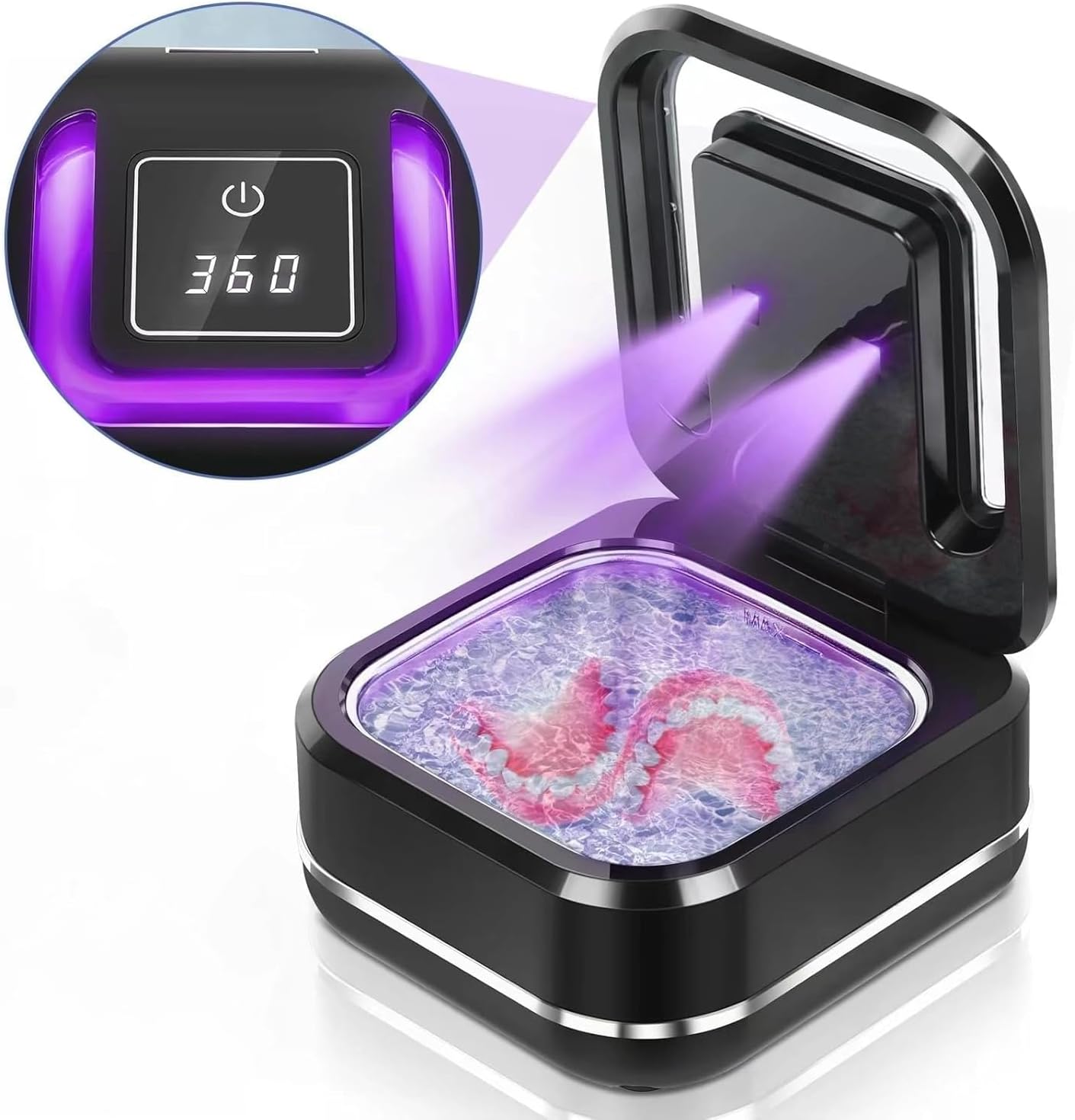 FYL Ultrasonic Retainer Cleaner, 220ml 46kHz UV Light Time Display ...