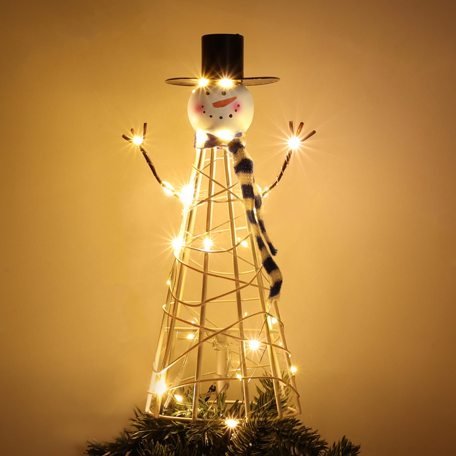 Amazon.com: YEAHOME Christmas Tree Topper, Lighted White Snowman Tree ...