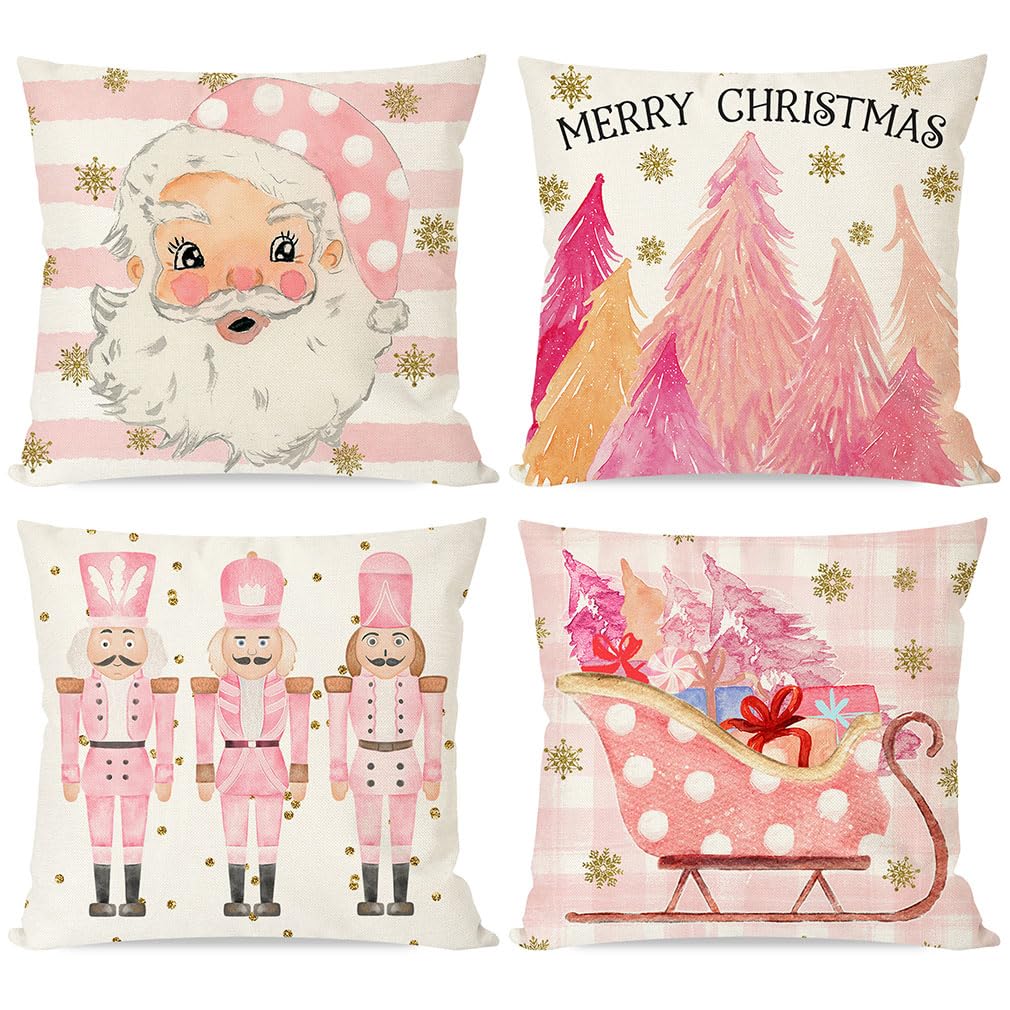 Amazon.com: PANDICORN Pink Christmas Pillow Covers 16x16 Set of 4 ...