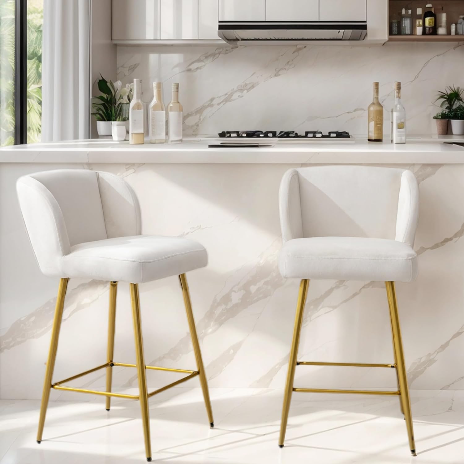 Amazon.com: Modern Counter Height Bar Stools Set of 2, 26 Inch Velvet ...