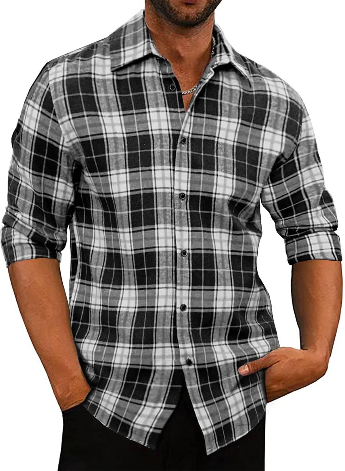 Meilicloth Mens Plaid Flannel Shirts Long Sleeve Casual Shirt for Men ...