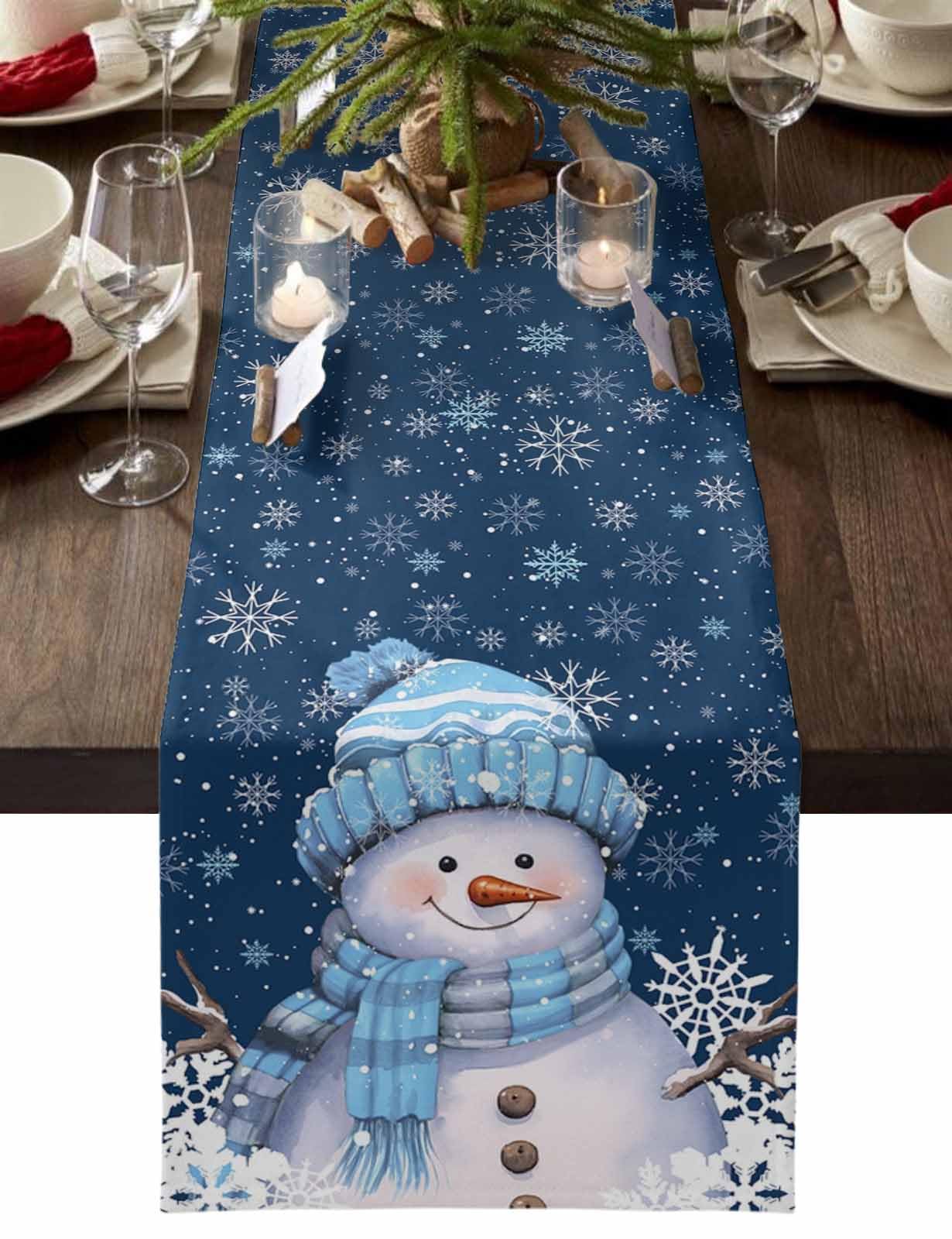 Amazon.com: Christmas Snowman Navy Blue Table Runner Dresser Scarf ...